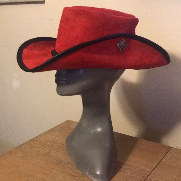 Accessories | Red Leather Cowboy Hat Usa Medium | Poshmark